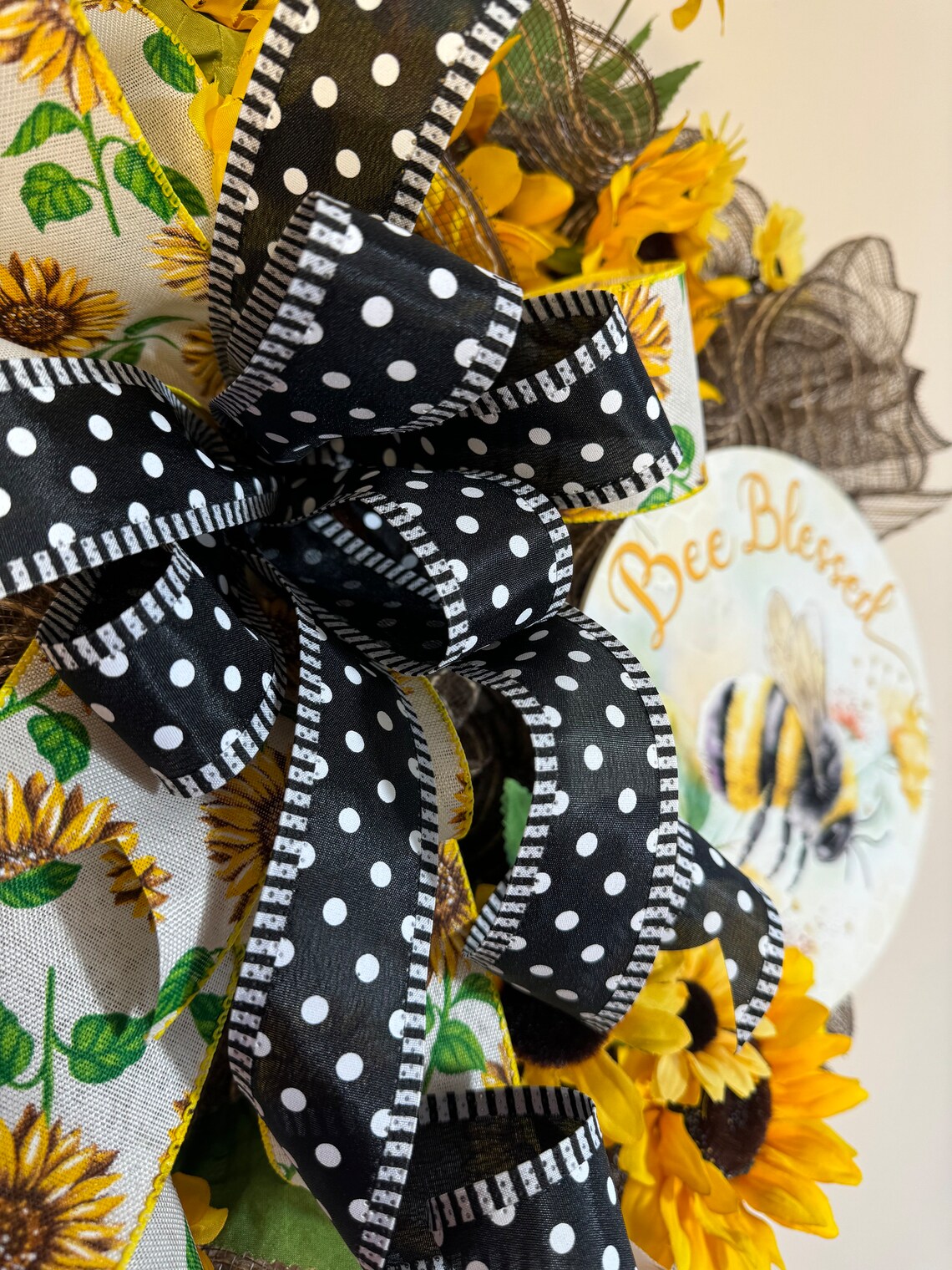 Bee Blessed 22” Sunflower and Bumblebee Wreath | Rustic Summer Door ...