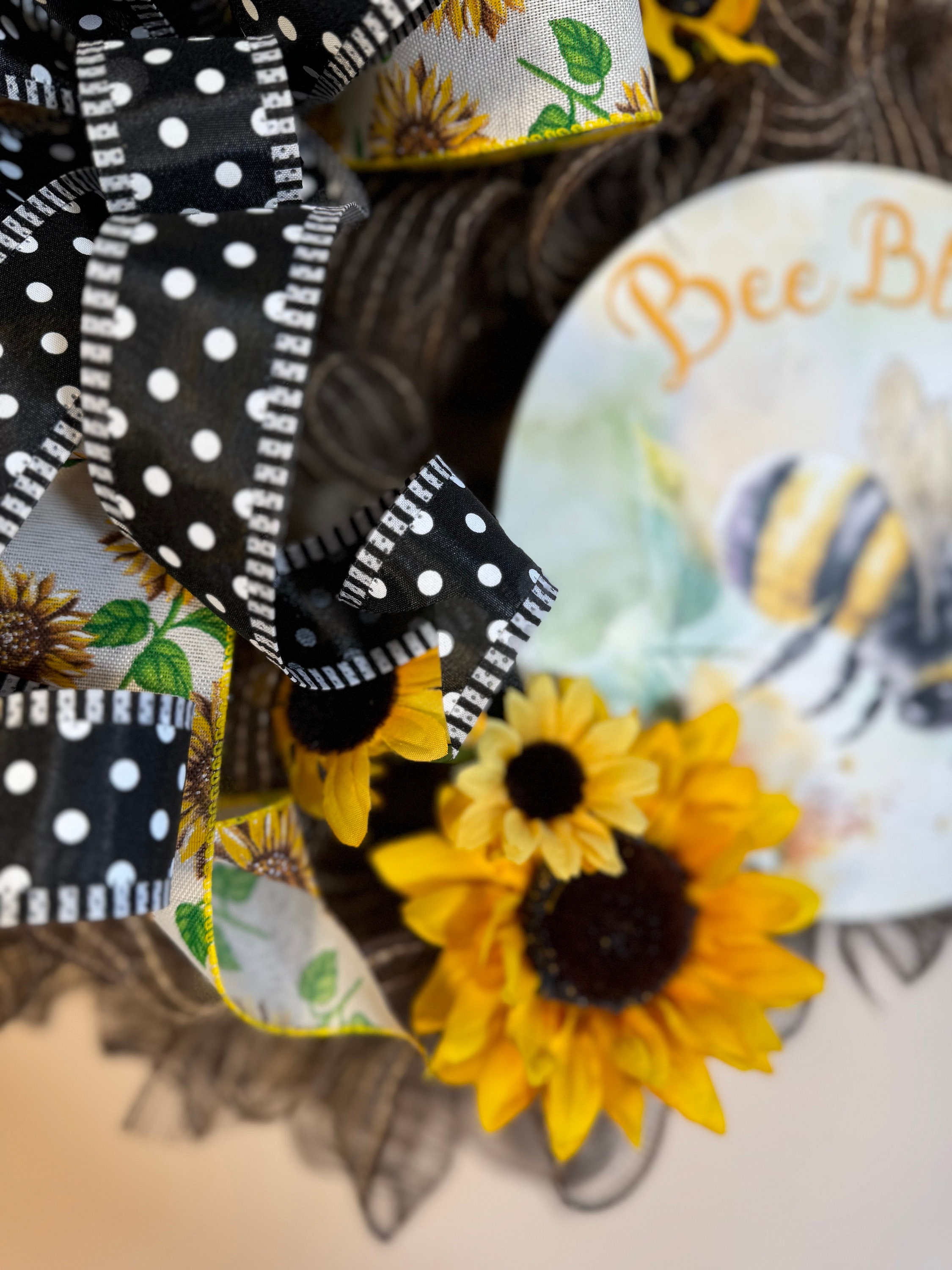Bee Blessed 22” Sunflower and Bumblebee Wreath | Rustic Summer Door ...