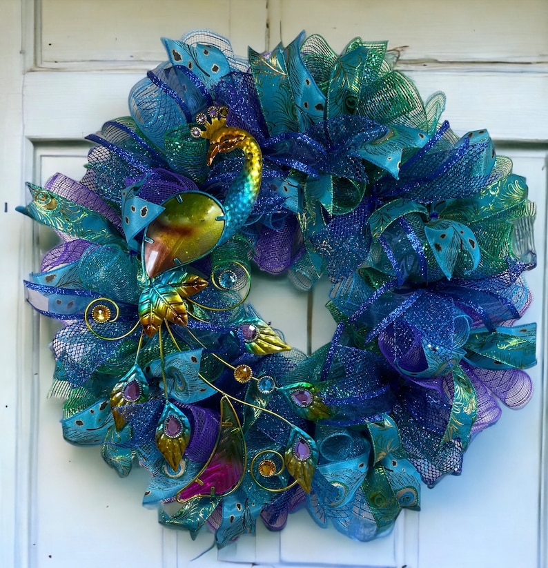 Beautiful Vibrant 24" Deco Mesh Peacock Wreath | Everyday Wreath ...