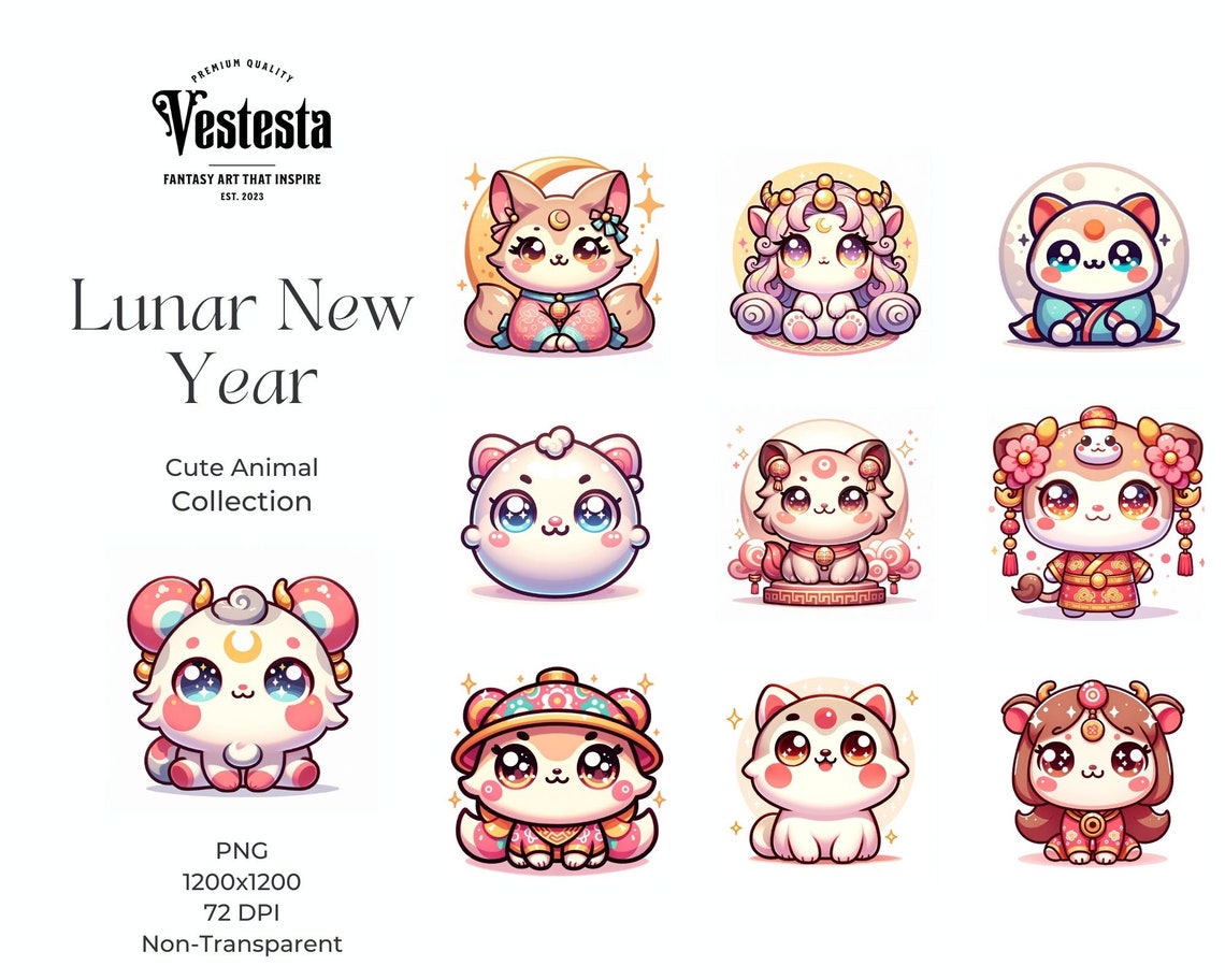 Lunar New Year Cute Animal Clipart Collection - Festive Asian Zodiac ...