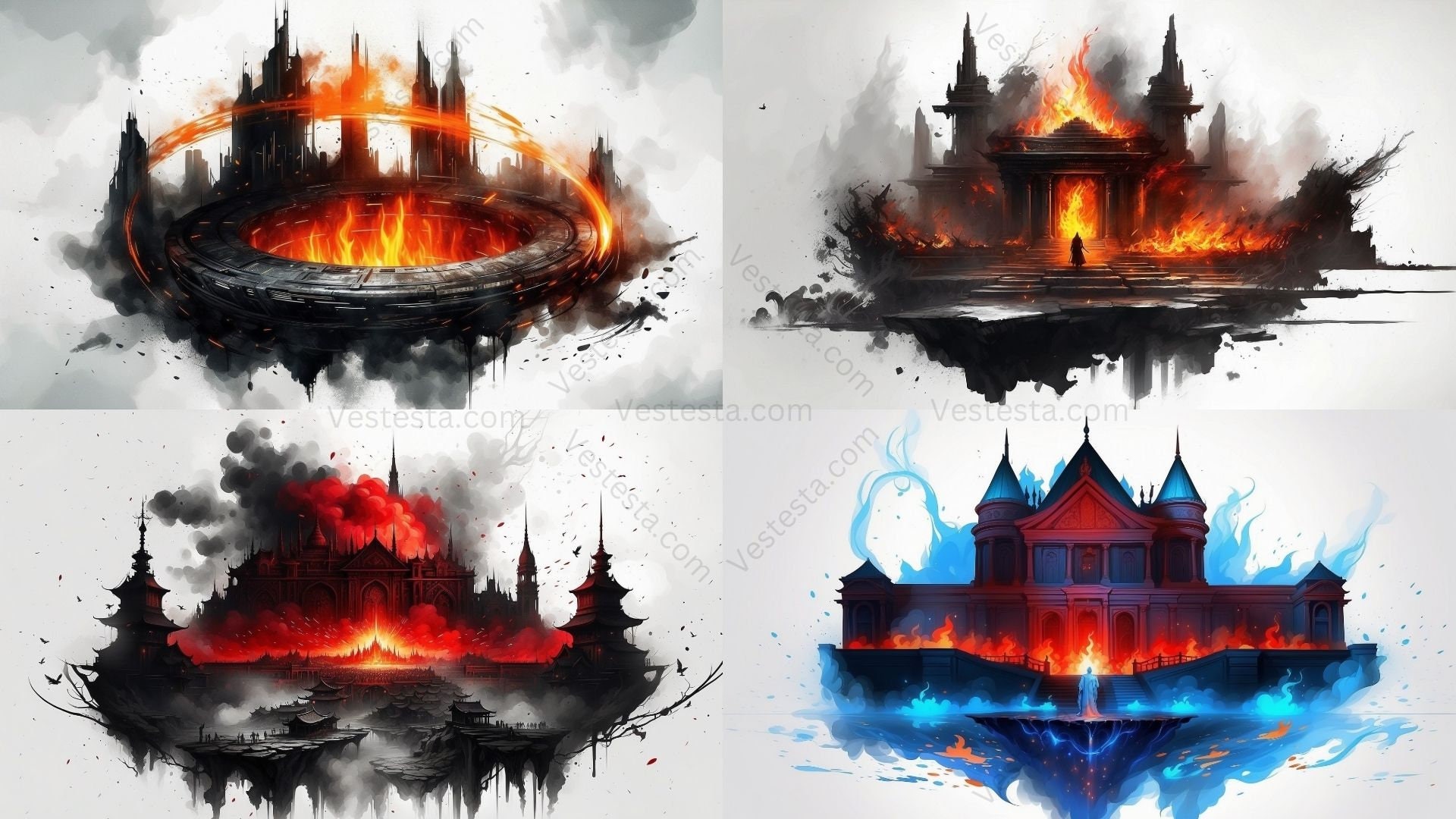 Eternal Inferno Digital Art Series: Mythical Fires Enveloping Majestic ...