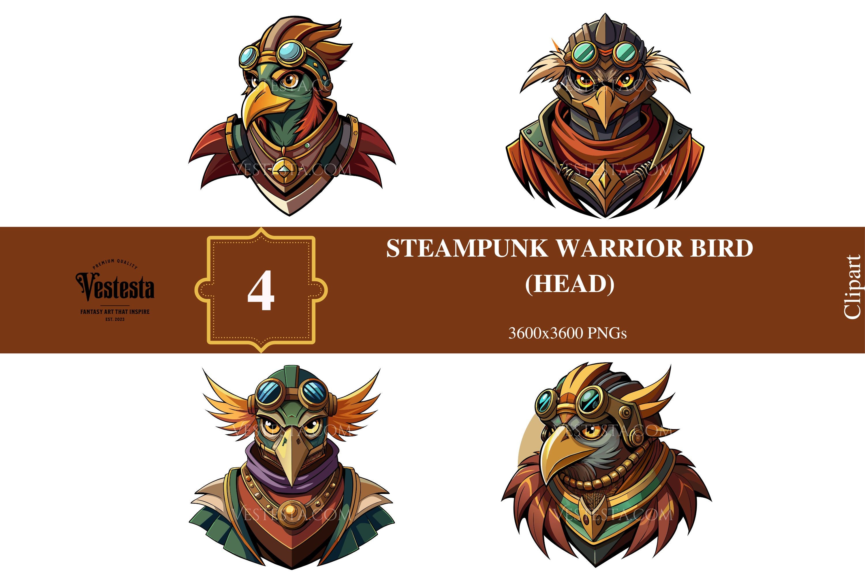 Steampunk Avian Warrior Head Clipart Set 3600x3600 High-resolution Bird ...