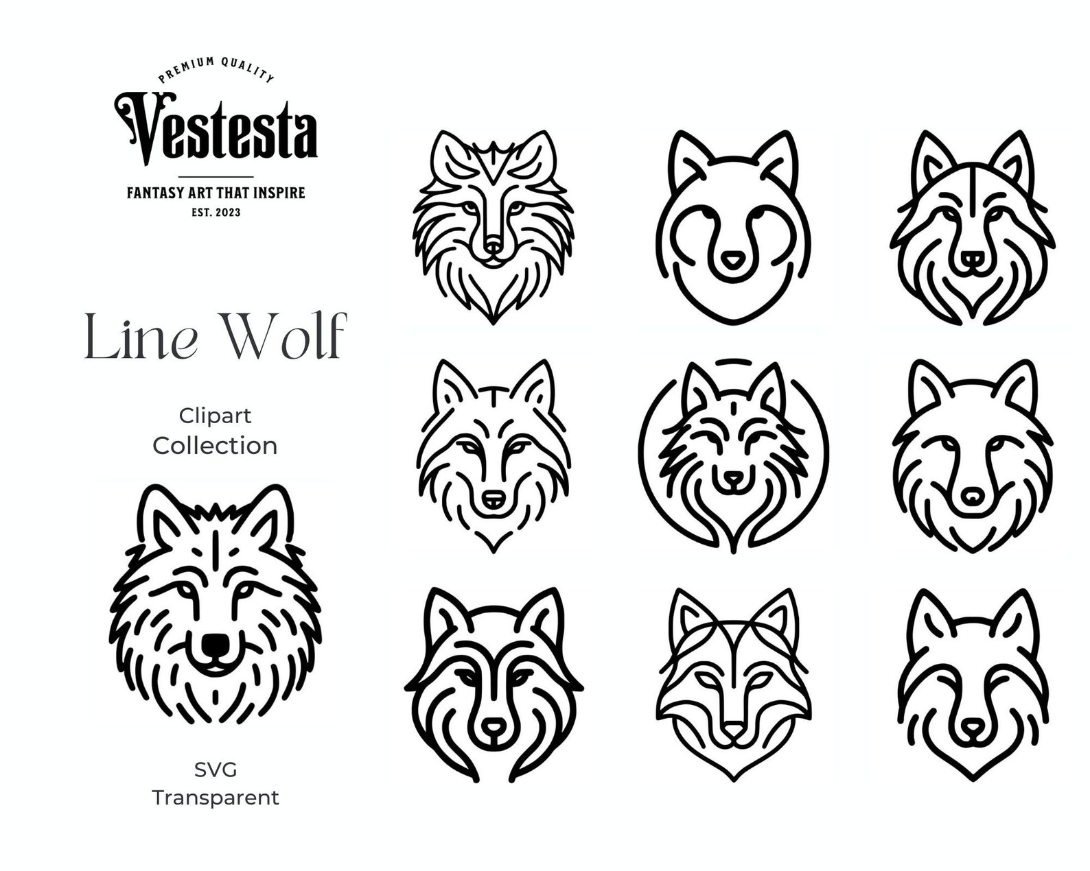 Wolf Line Art Clipart Collection - Minimalist Wildlife SVG Graphics for ...