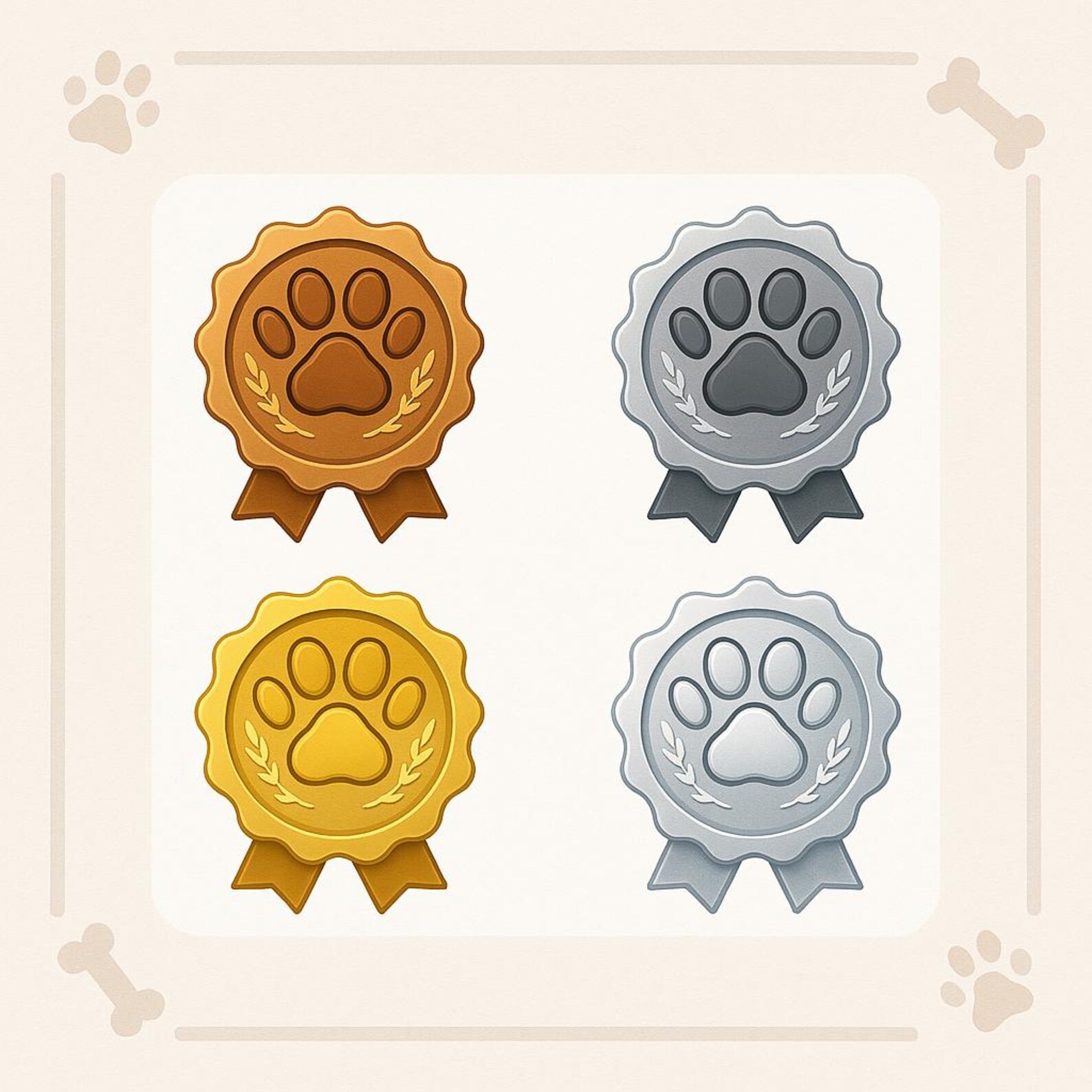 Pet Award Badges SVG Clipart – Bronze, Silver, Gold, Platinum Paw Print ...