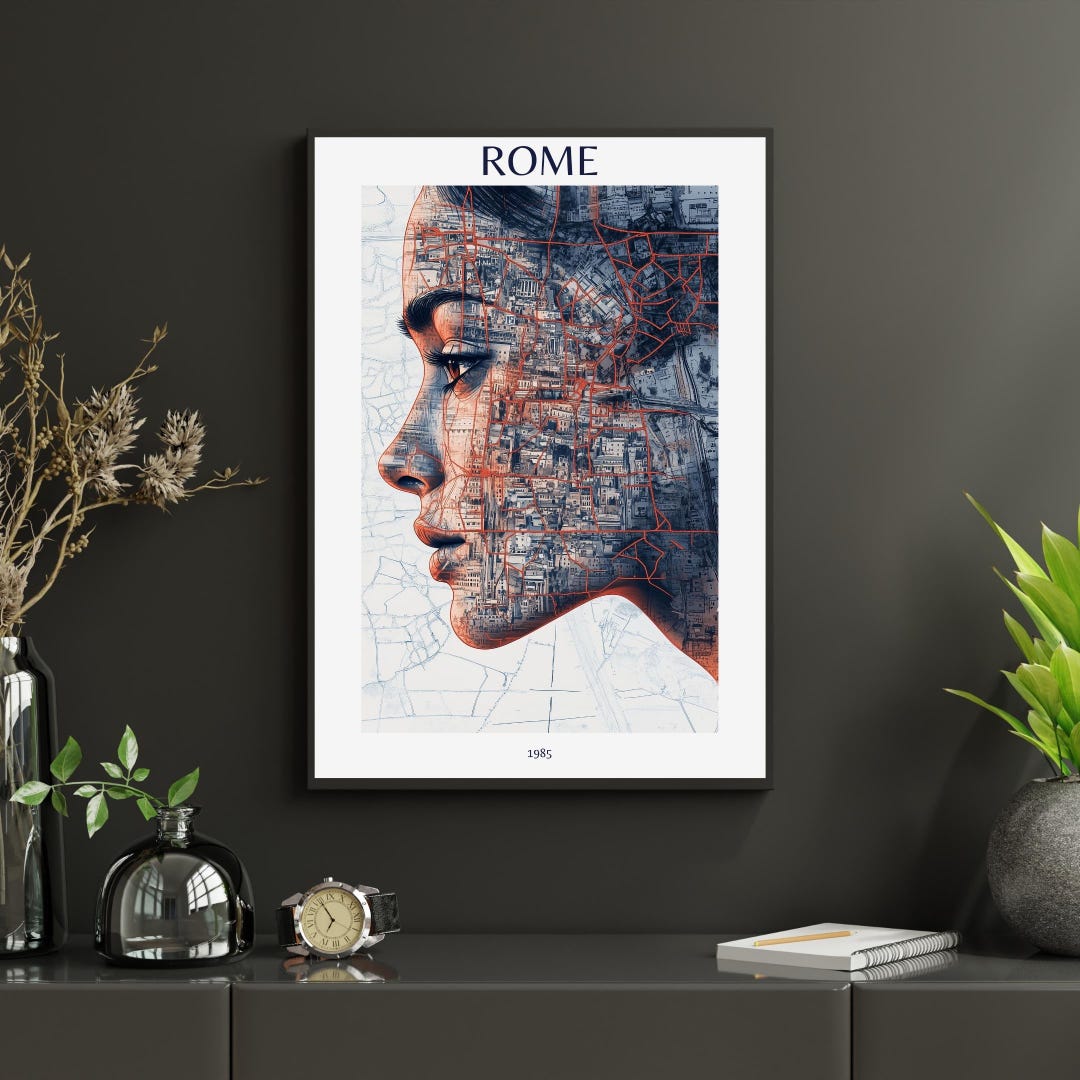 Rome Map Art - Female Silhouette Artwork - Minimalist Wall Print ...