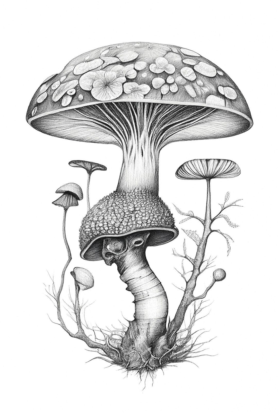 Enchanted Botanical Drawing of Mushrooms / Digital Download / - Etsy