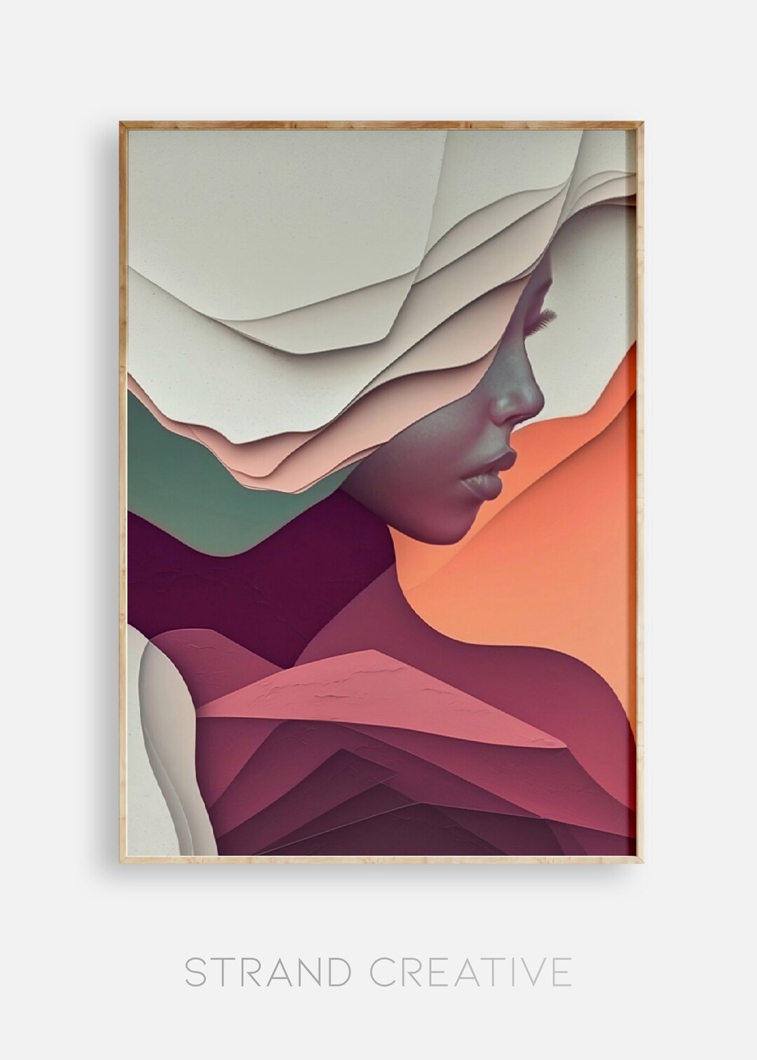 Muted Earth Tones & Face | Modern Layered Abstract Wall Art | Large ...