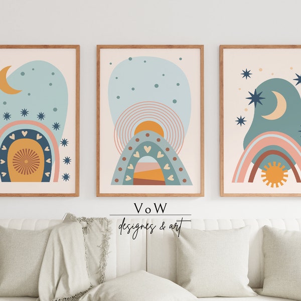 Nursery Boho Rainbow Green Wall Art - Etsy