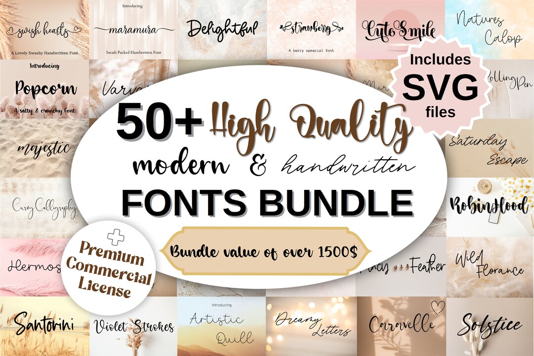 50 Modern Handwritten Calligraphy Font Bundle Wedding Font Procreate