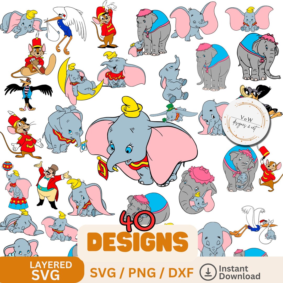 Dumbo Layered SVG, Dumbo PNG, Dumbo SVG, Dumbo Clipart for Cricut ...