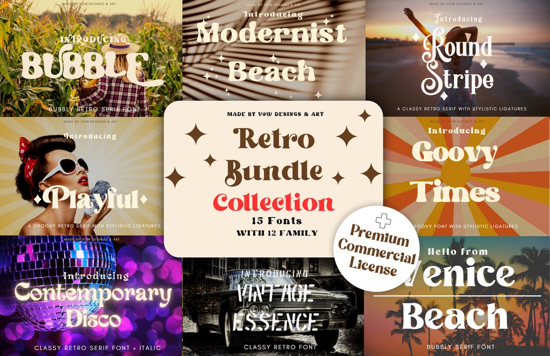 Retro Fonts Bundle Collection Retro Font, Groovy Fonts, Cricut Font ...