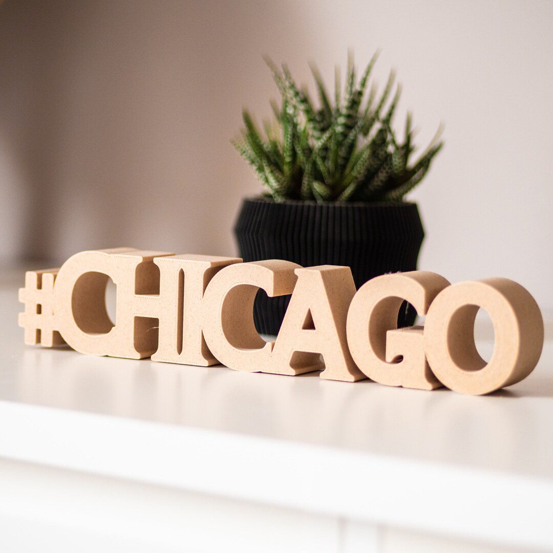 Chicago City Logo 3D Printed - Bioplastic Wood - USA Vacation or Travel ...
