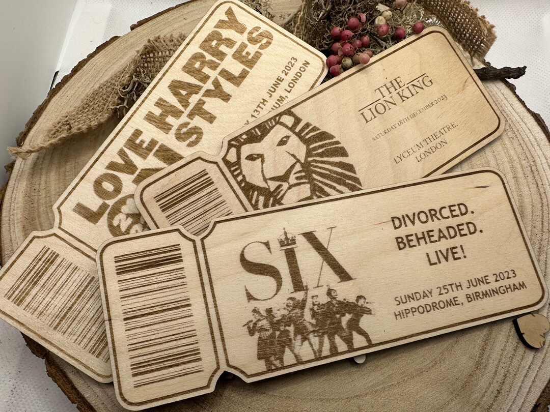 Rustic Wooden Engraved Custom / Personalised Event Ticket Any Theatre ...