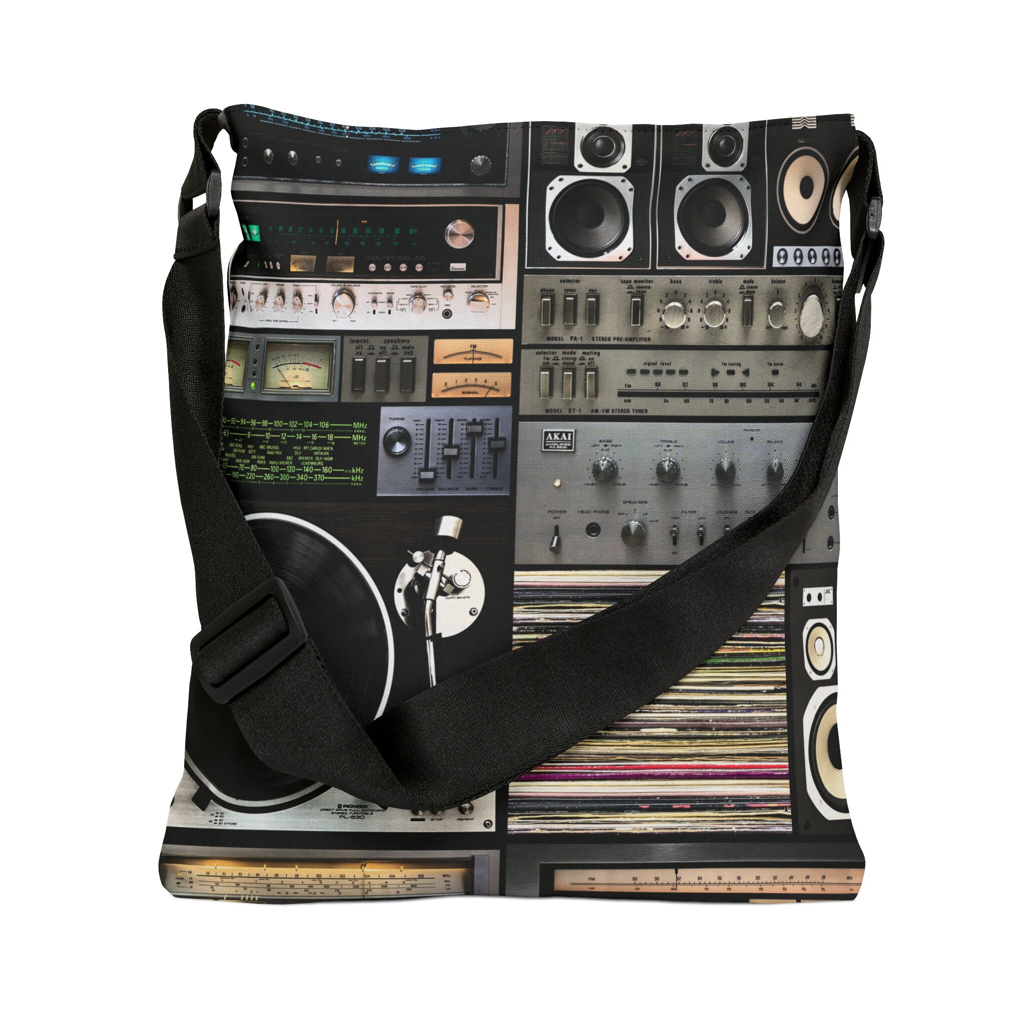 Vintage Audio Adjustable Tote Bag AOP Vintage Hifi Sound System Vinyl ...