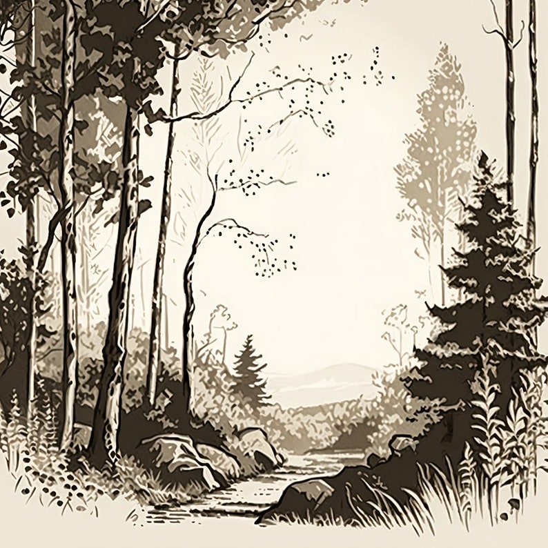 Forest Scene Sketch - Etsy