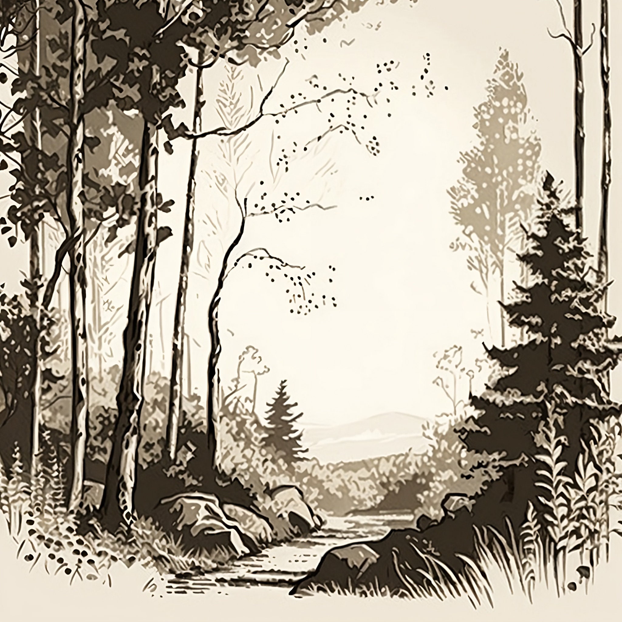 Forest Scene Sketch - Etsy