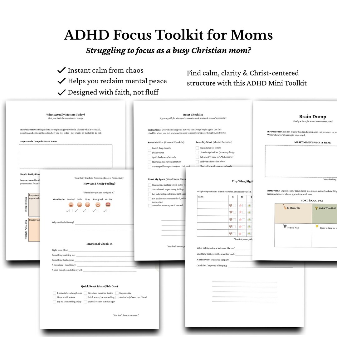 ADHD Focus Toolkit for Moms: Printable Mini Planner Worksheets (PDF ...