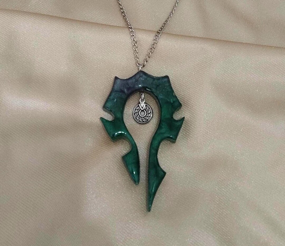 Green Sparkling Horde Symbol Necklace,,gamer Jewelry ..boyfriend Gift ...