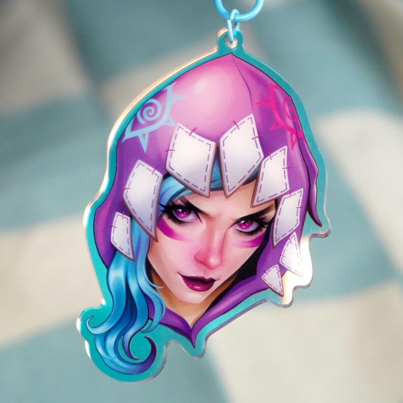 Jinx Keychain Arcane League of Legends Charm, Double Sided Iridescent Acrylic - Etsy