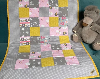 Handmade Quilted Baby Cot Quilt With Matching Pillow in Gender Neutral ...