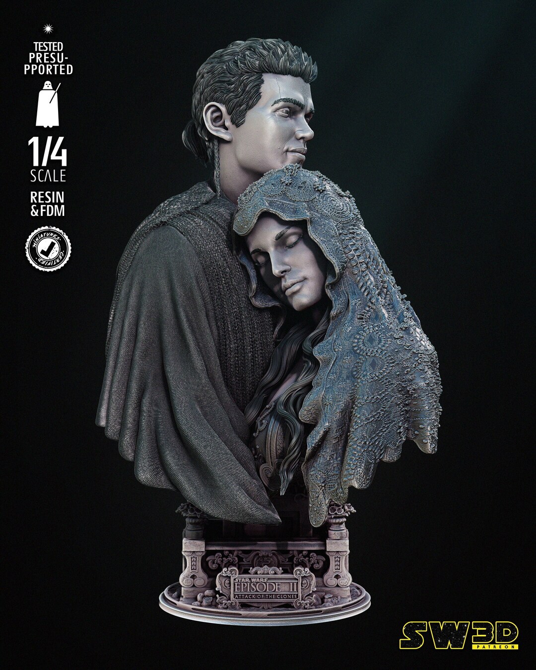 Star Wars Anakin and Padme Bust 3D Printed Handmade Gift Gift for Gamer ...