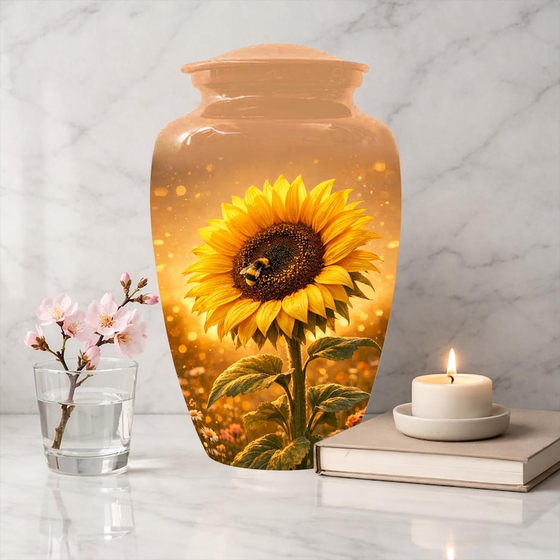 Sunflower Bee Memorial Urn for Ashes | Floral Cremation | Nature ...
