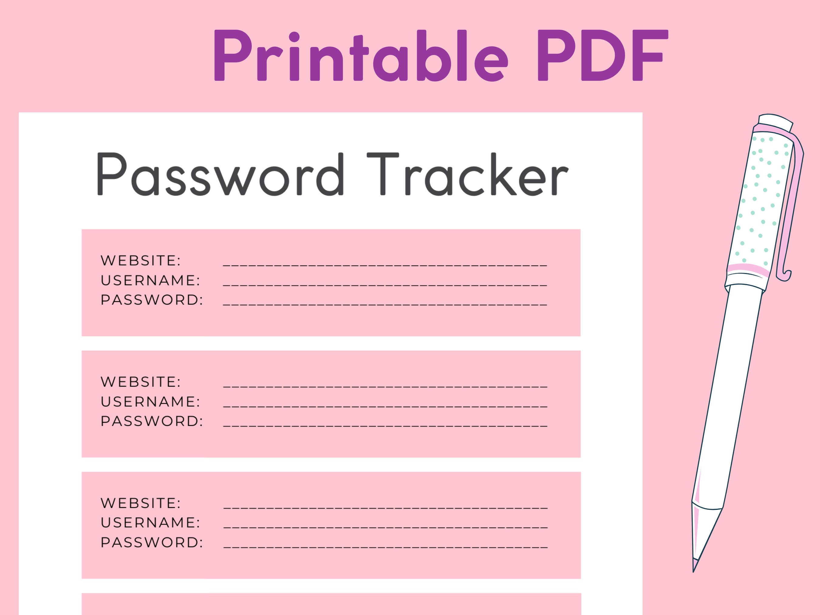 Password Tracker Printable And Fillable Password Keeper Password Tracker Sheet Password Log Din A4