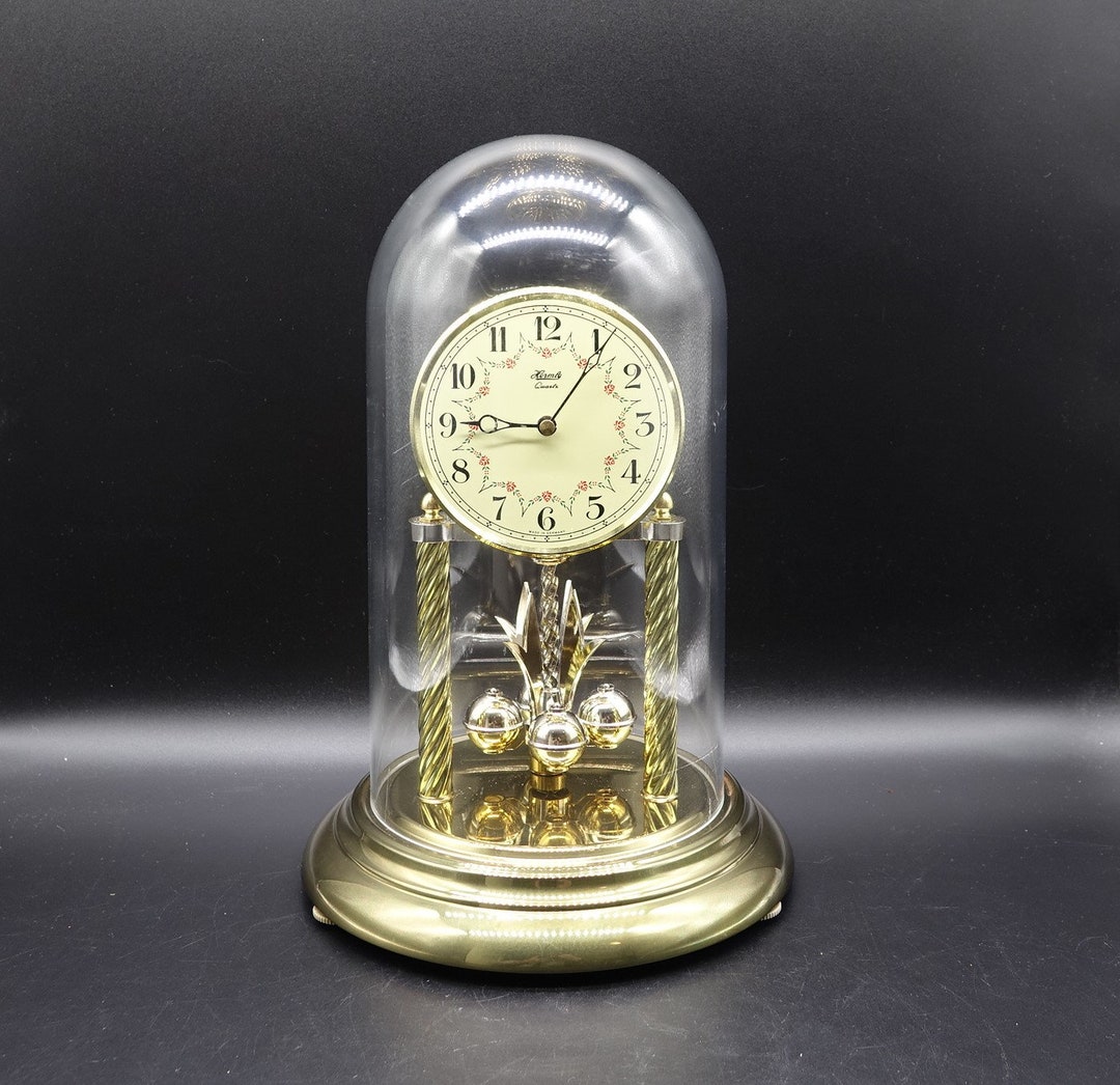 Vintage HERMLE Quartz Clock. Year Clock in Gold Color Metal / Brass ...