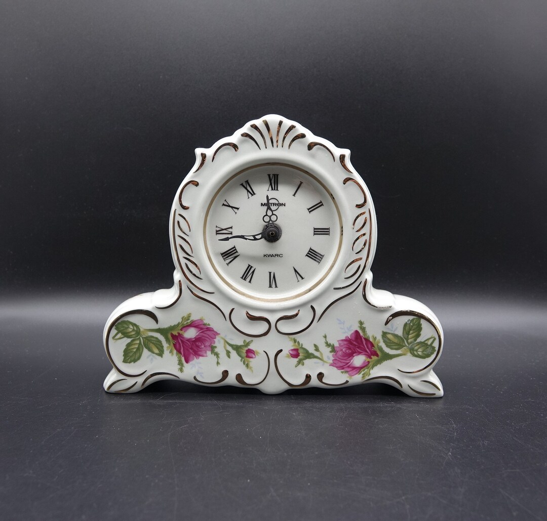 Vintage METRON Ceramic Table Clock With Rose Motif - Etsy
