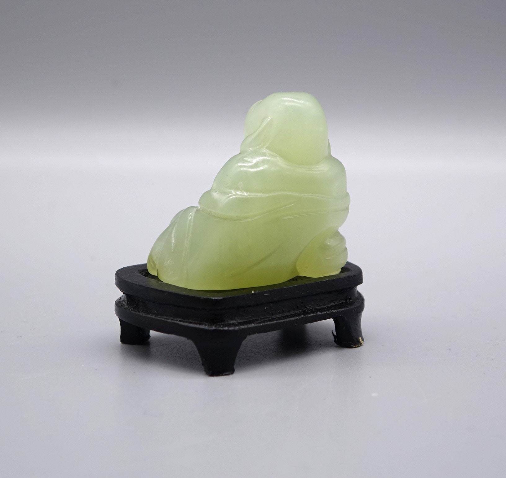 Vintage Small Jade / Nephrite Buddha Light Green on Wood Stand. Chinese ...