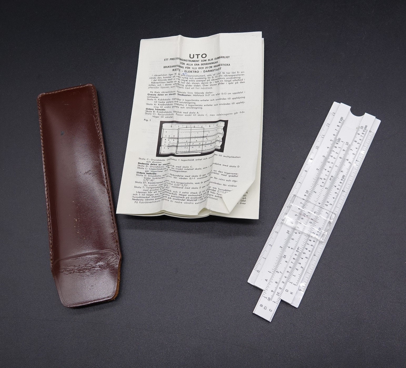 Set of Vintage UTO Pocket Slide Rule, AVCO Abacus Banknote/paper Clip ...