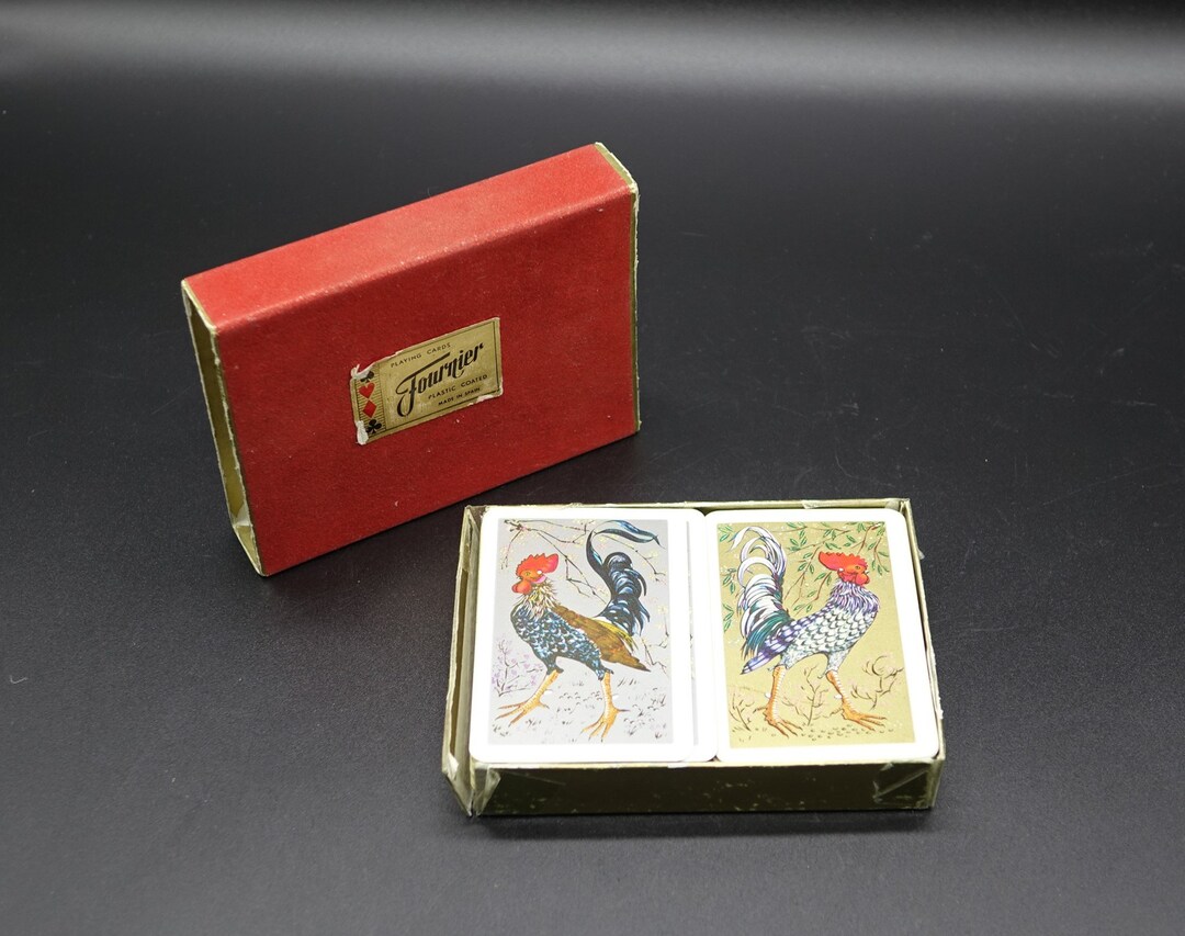 Vintage ROOSTER Playing Cards by FOURNIER. Plastic Coateds. Double Deck ...