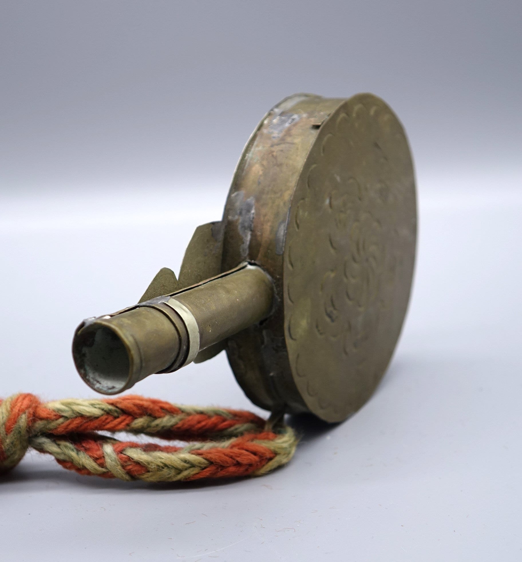 Antique / Vintage Gun Powder Flask in Brass With Rope. Made in North ...