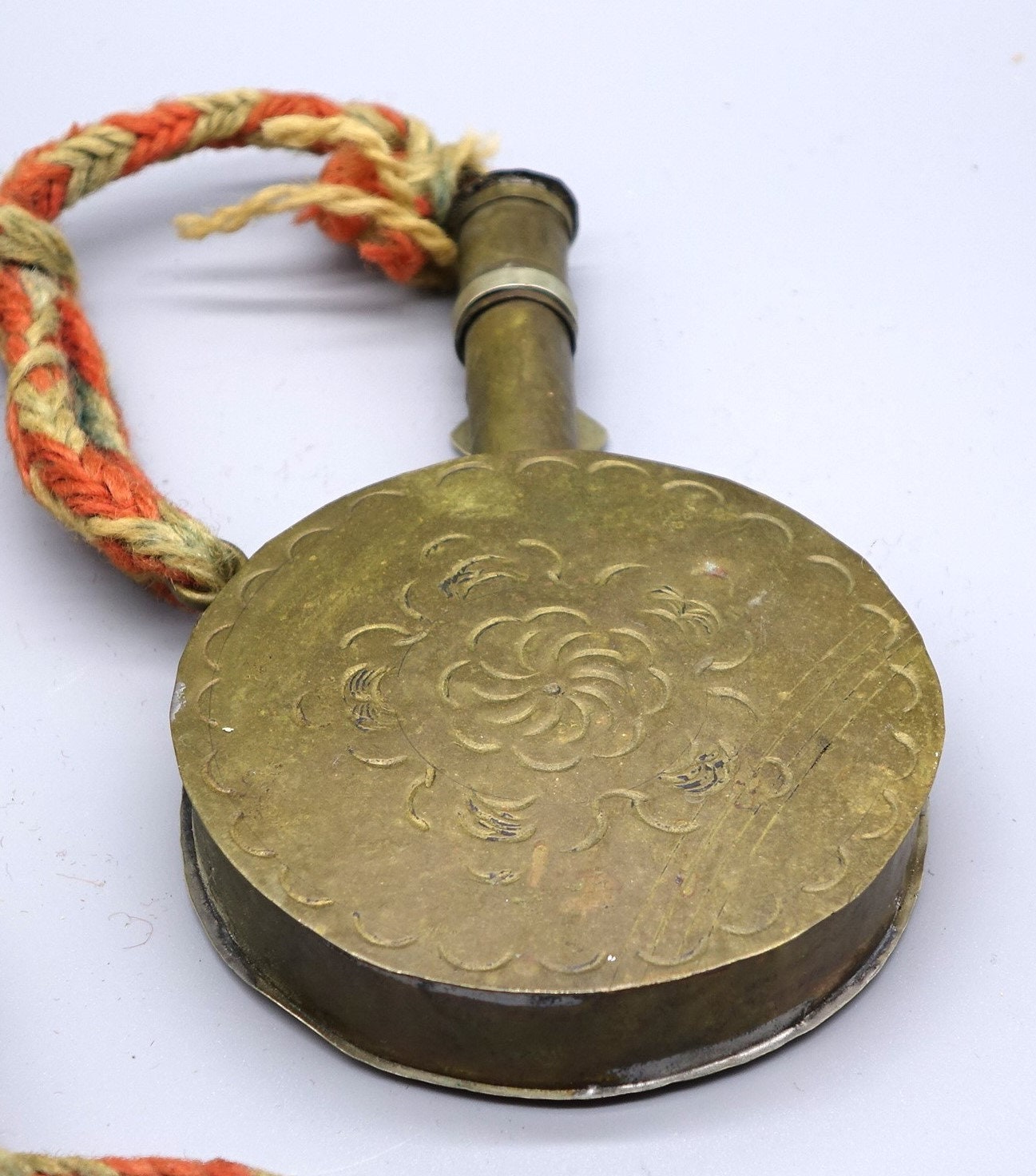 Antique / Vintage Gun Powder Flask in Brass With Rope. Made in North ...