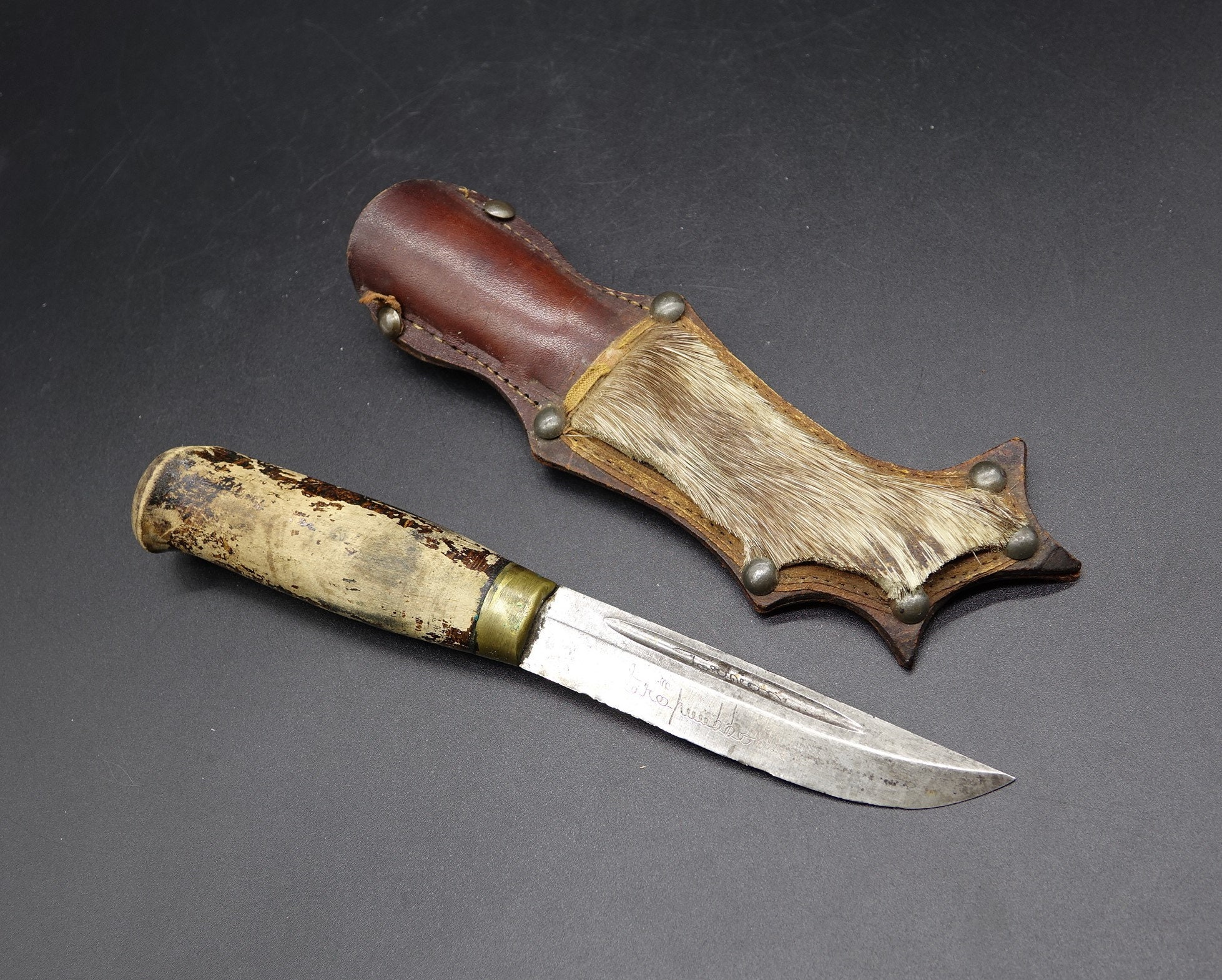 RARE Antique Sami Puukko Knife in Leather Sheath With Reindeer Fur Made ...