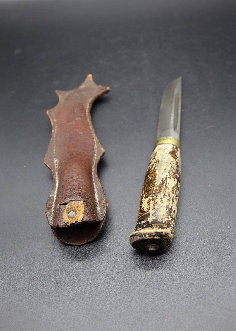 RARE Antique Sami Puukko Knife in Leather Sheath With Reindeer Fur Made ...