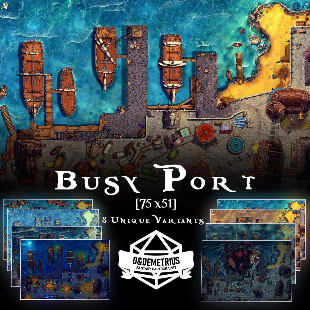 Busy Port Battle Map: D&D TTRPG, 8 Variants (online VTT Use) | Urban ...