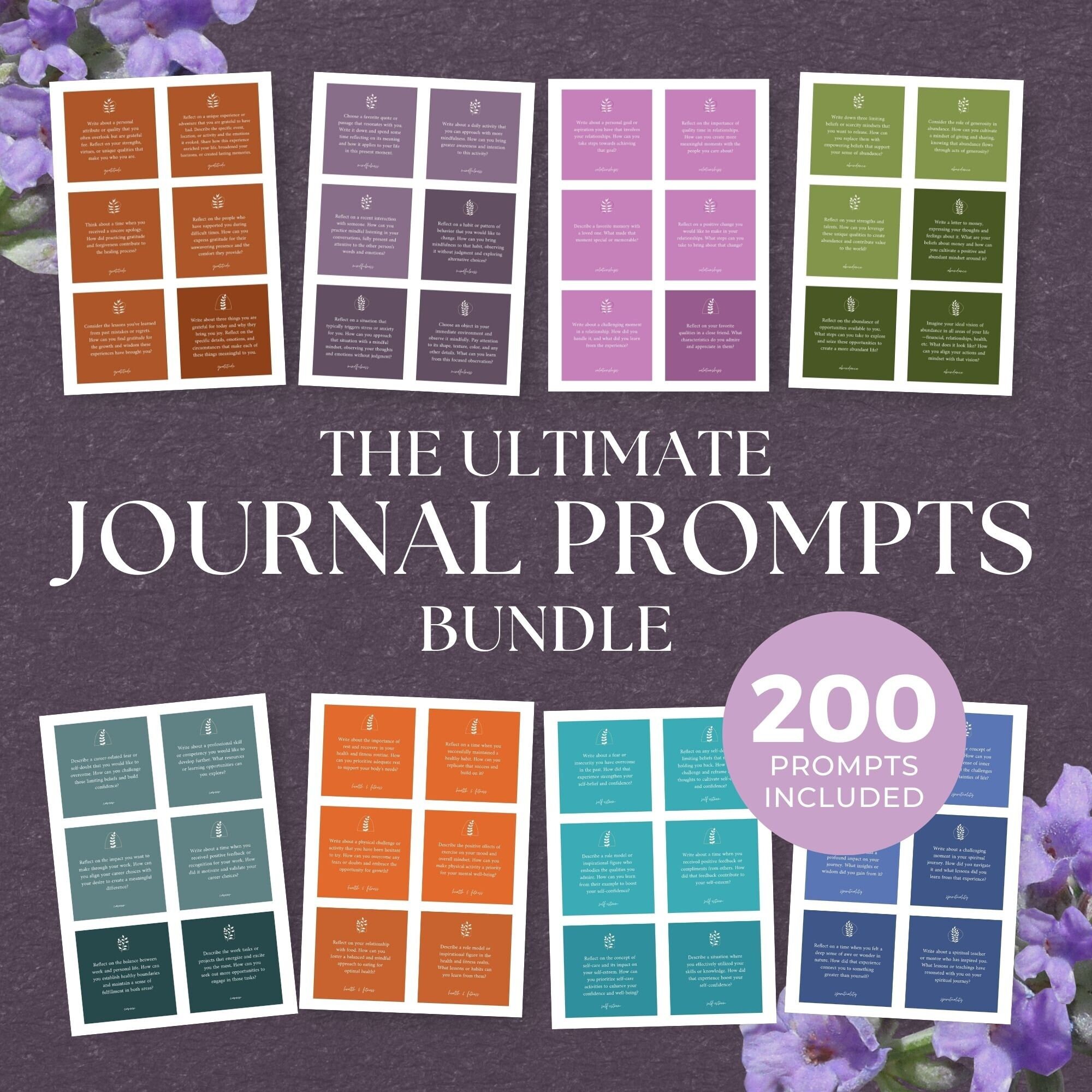 200 Journal Prompts Bundle, INSTANT DOWNLOAD, Writing Prompts ...