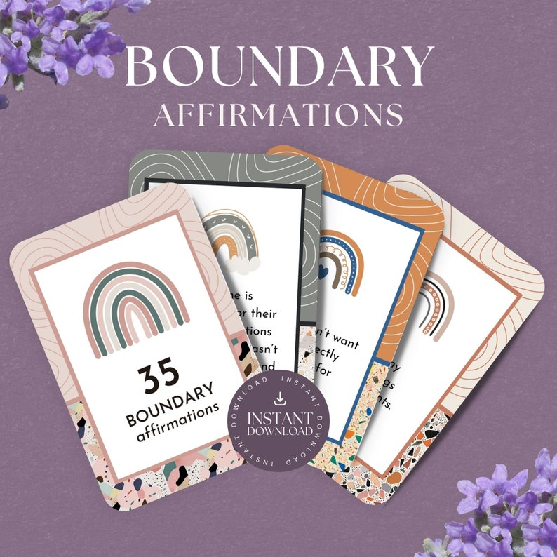 35 Boundary Affirmation Cards, INSTANT DOWNLOAD, 3.5 X 5" Boundary ...