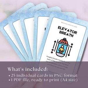 25 Mindfulness Breathing Cards for Teens, INSTANT DOWNLOAD, Self ...