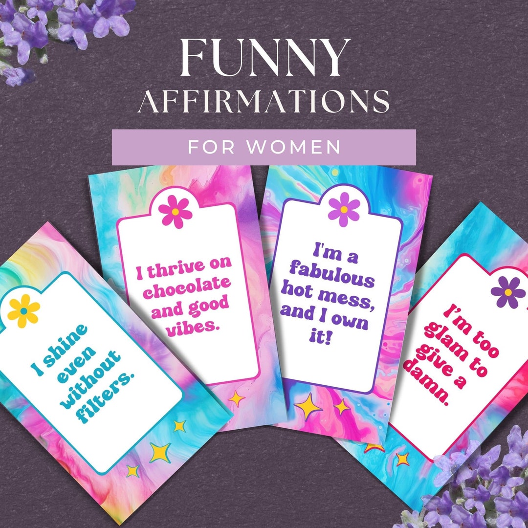 48 Funny Affirmation Cards for Women, INSTANT DOWNLOAD, Funny Gift ...