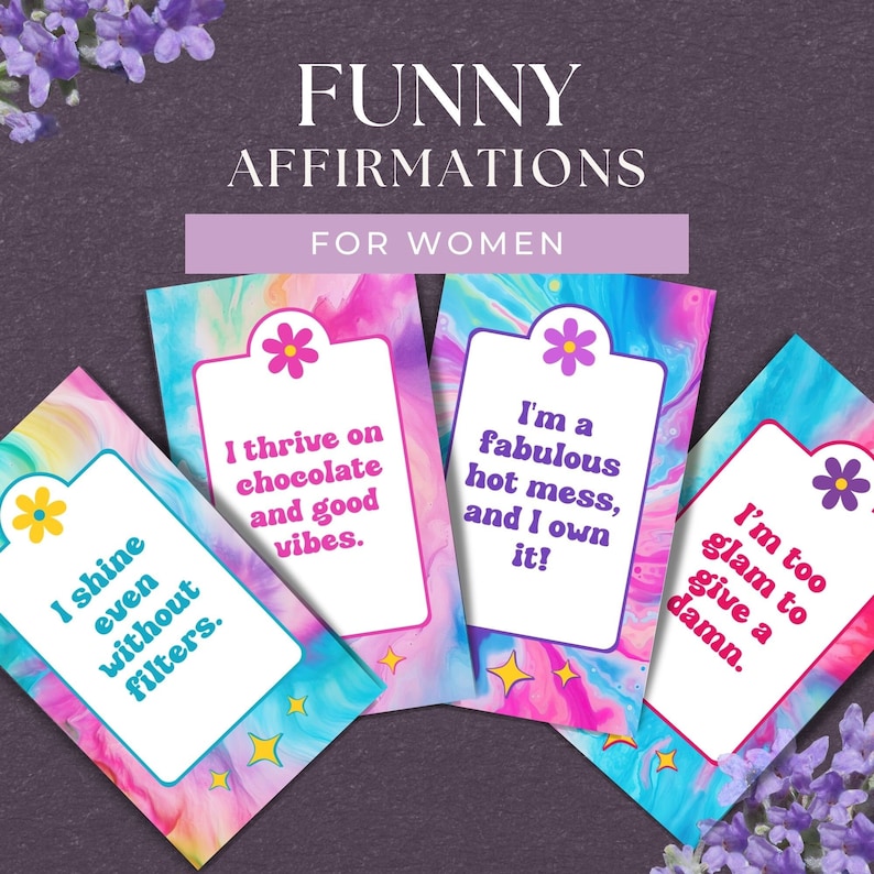 48 Funny Affirmation Cards for Women, INSTANT DOWNLOAD, Funny Gift ...