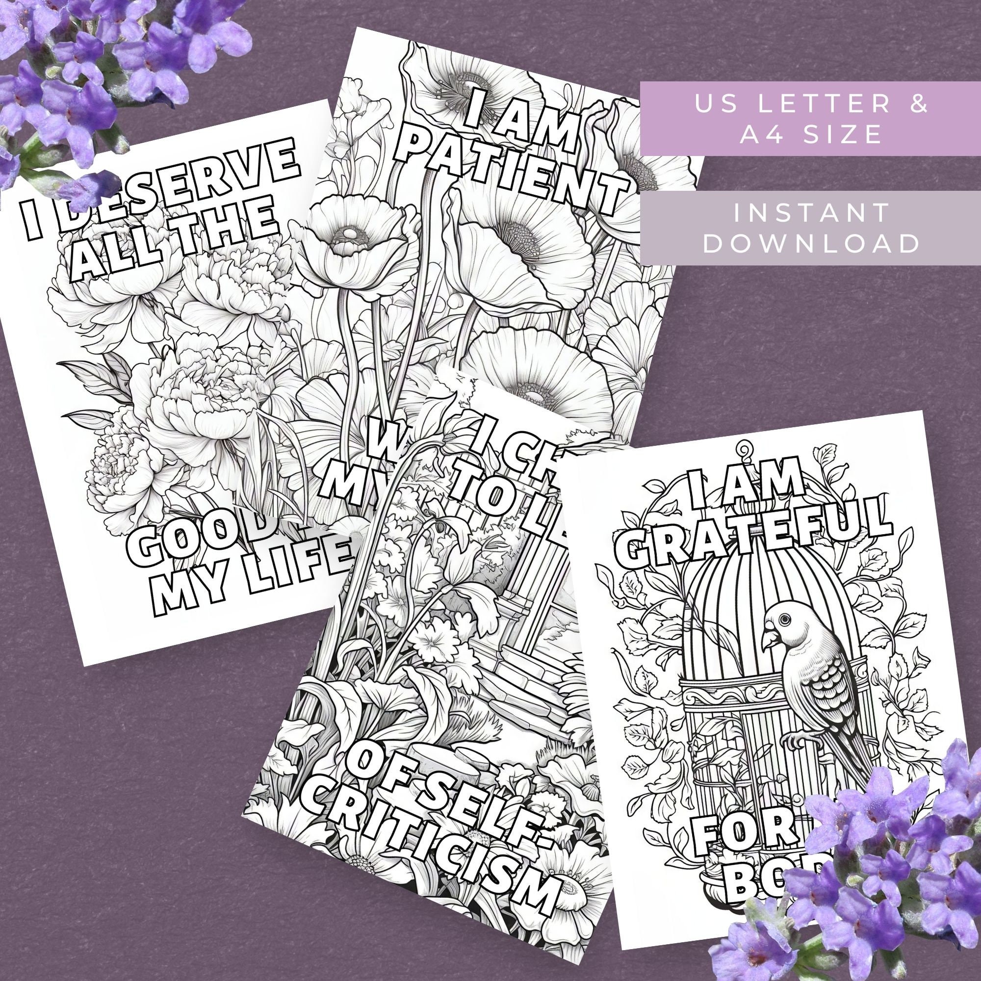Self Love Affirmations Colouring Pages, INSTANT DOWNLOAD, Adult ...