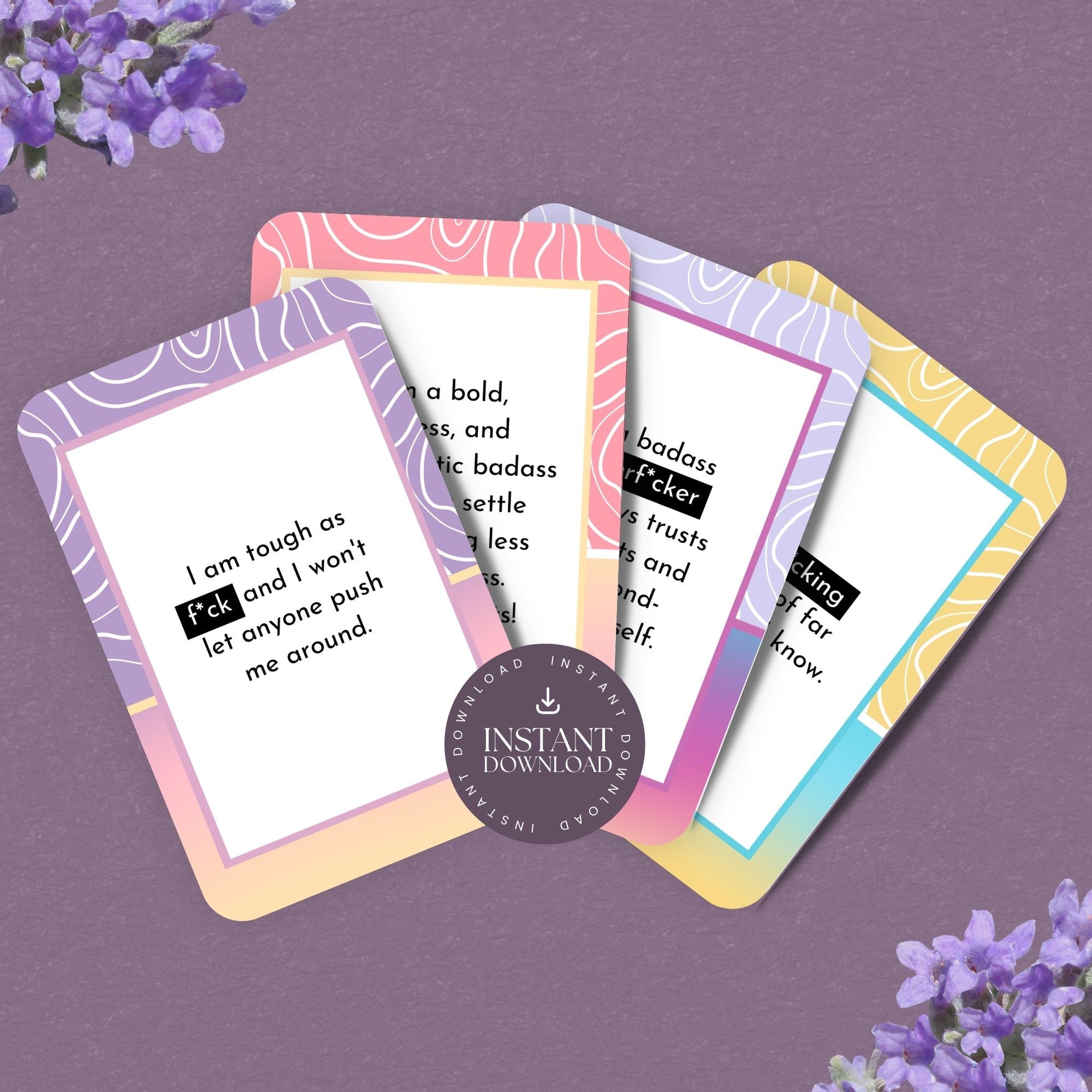Sweary Affirmation Cards, INSTANT DOWNLOAD, 3.5 X 5", Badass ...