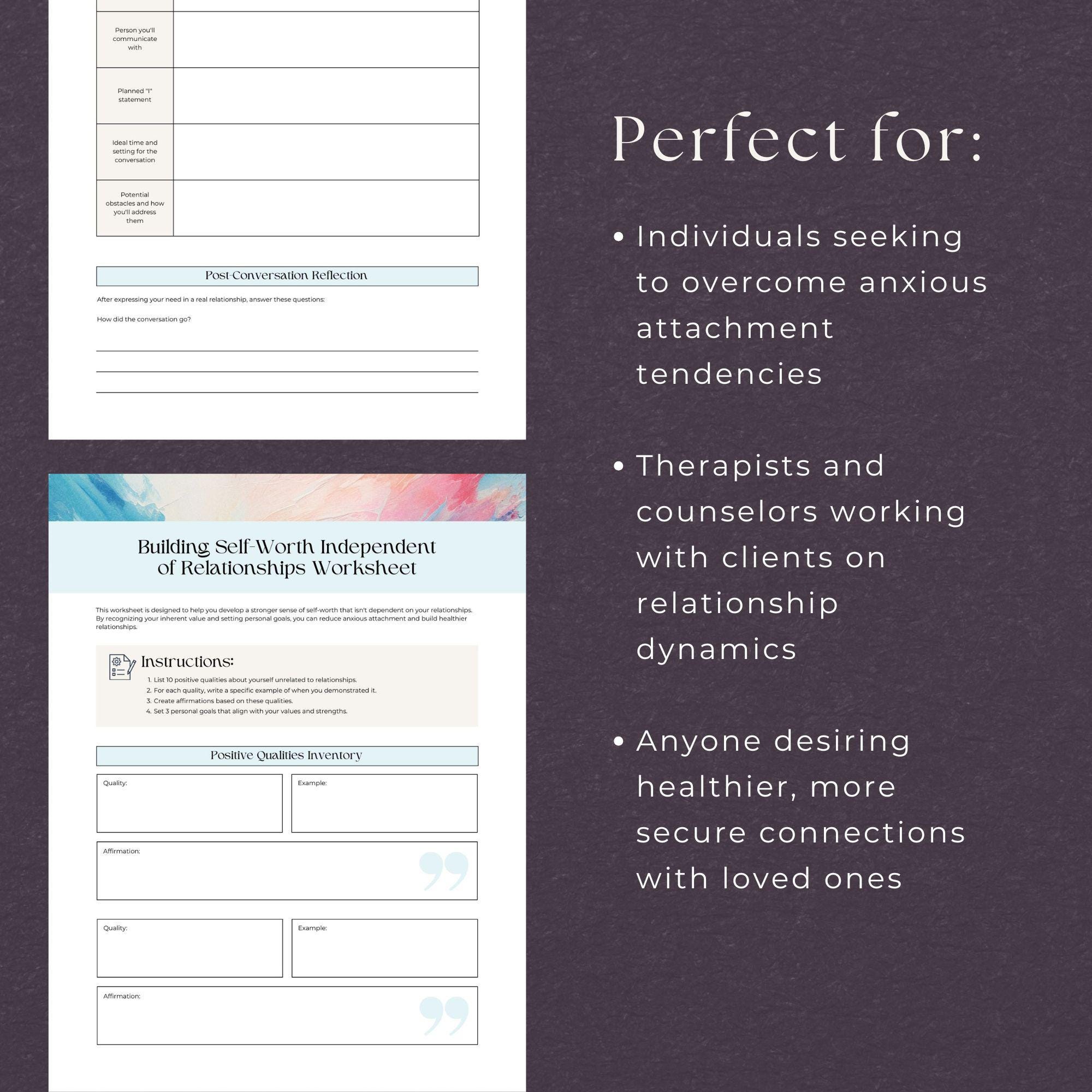 Anxious Attachment Worksheet, INSTANT DOWNLOAD, Therapy Tools for ...
