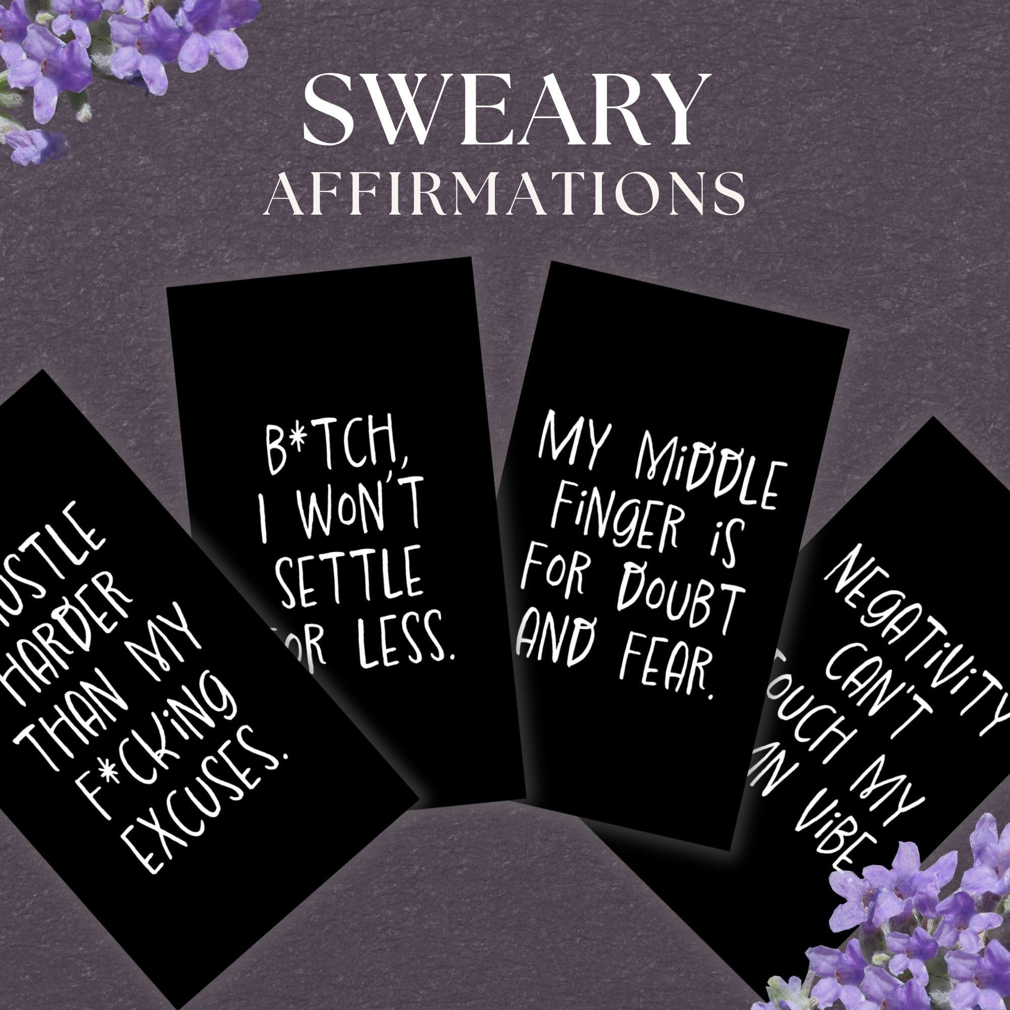 48 Sweary Affirmation Cards, INSTANT DOWNLOAD, Rude Cards, Swear ...