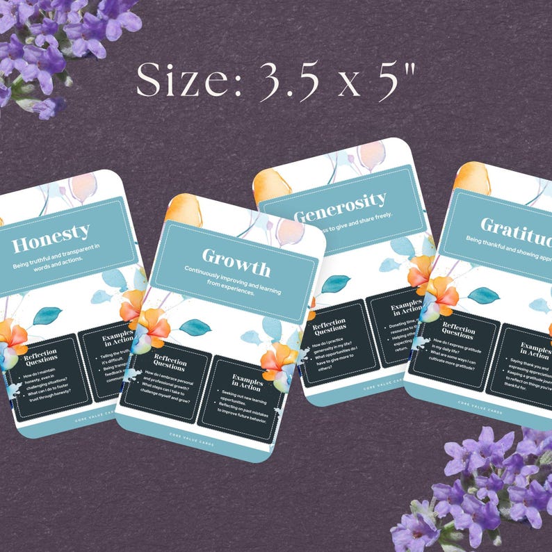 40 Core Values Cards, INSTANT DOWNLOAD, ACT Therapy, Character Trait ...