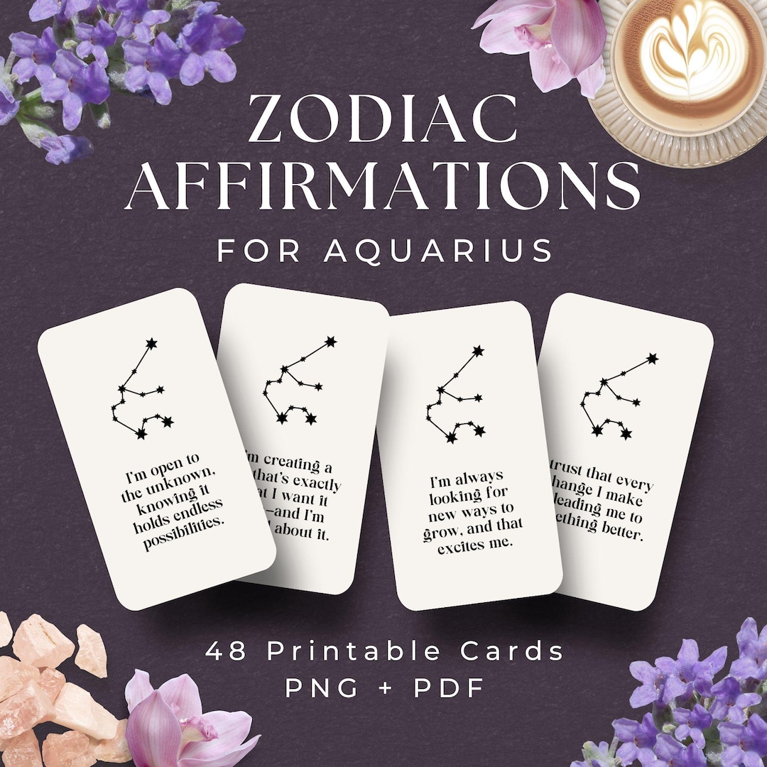 48 Zodiac Sign Affirmation Cards for Aquarius, INSTANT DOWNLOAD ...
