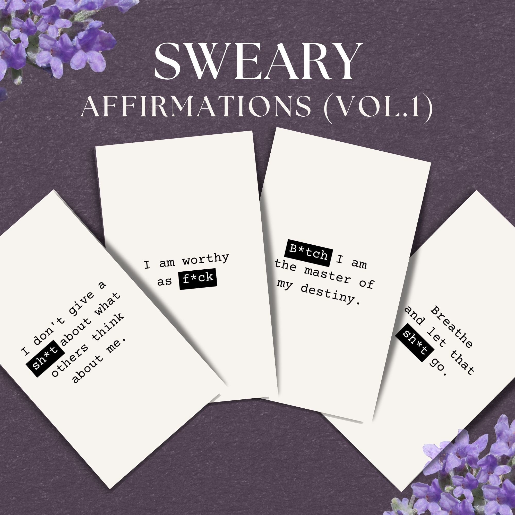 48 Sweary Affirmation Cards for Women, INSTANT DOWNLOAD, Rude Cards ...