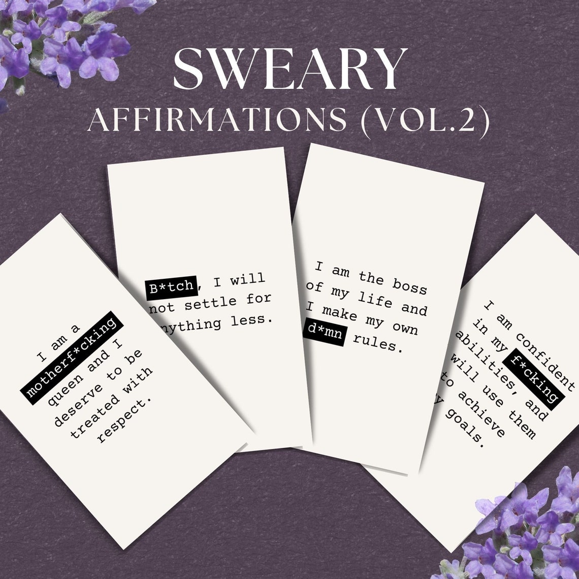 48 Sweary Affirmation Cards for Women, INSTANT DOWNLOAD, Rude Cards ...